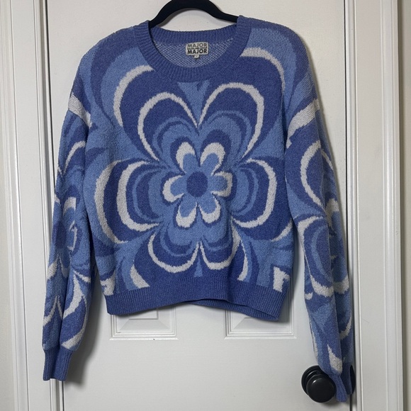 Sweaters | Vintage Major Label Group Blue Floral Graphic Sweater ...